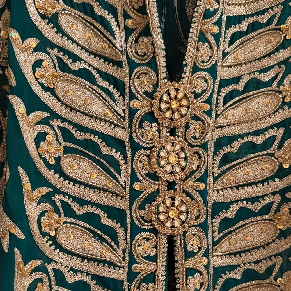 Dresses | Green And Gold Embroidered Handmade Bridal Kaftan | Poshmark